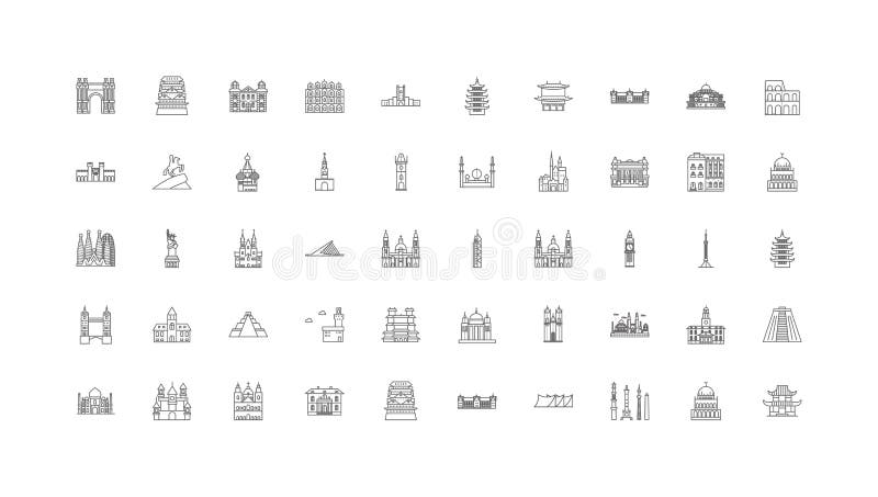 Famous Landmarks Ideas, Linear Icons, Line Signs Set, Vector Collection ...