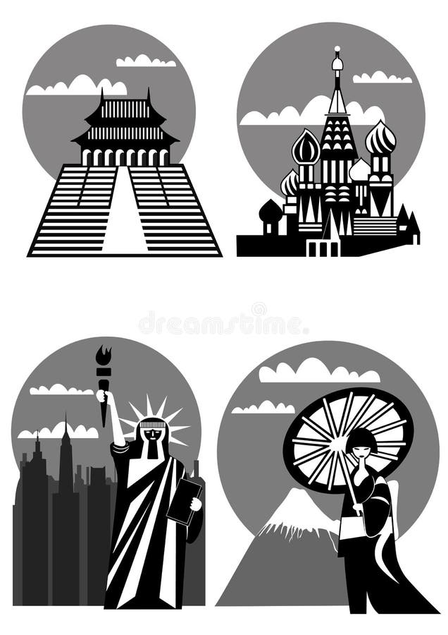 Illustrations of World S Famous Places (set 2). Stock Vector ...