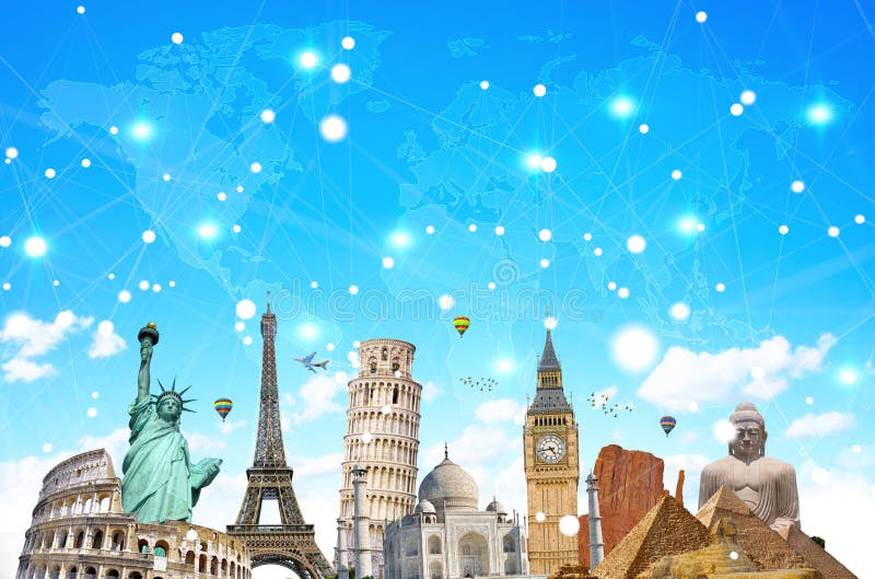 Famous Landmarks of the World Connected To Each Other Stock ...