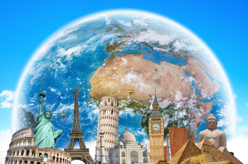 Famous Landmarks of the World Connected To Each Other Stock ...