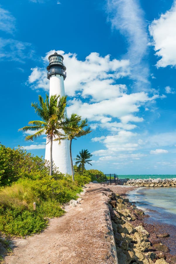 Famous Lighthouse at Key Biscayne, Miami Stock Image - Image of ...