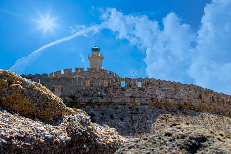 The Famous Lighthouse on Rhodes Stock Photo - Image of famous, harbor ...