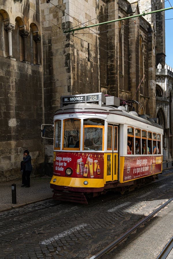 The famous Lisbon trams editorial stock photo. Image of cable - 254242418