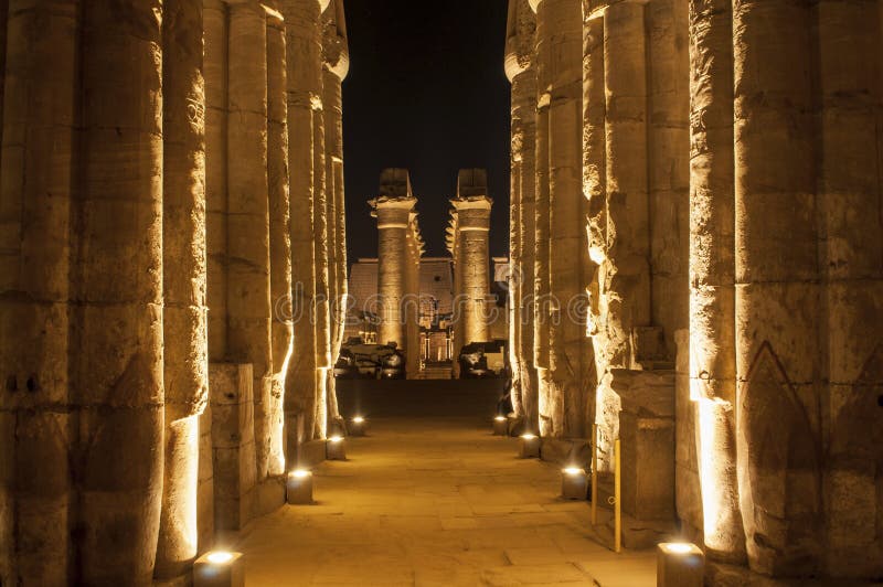 Famous Luxor Temple Complex at Night Stock Image - Image of pharaoh ...