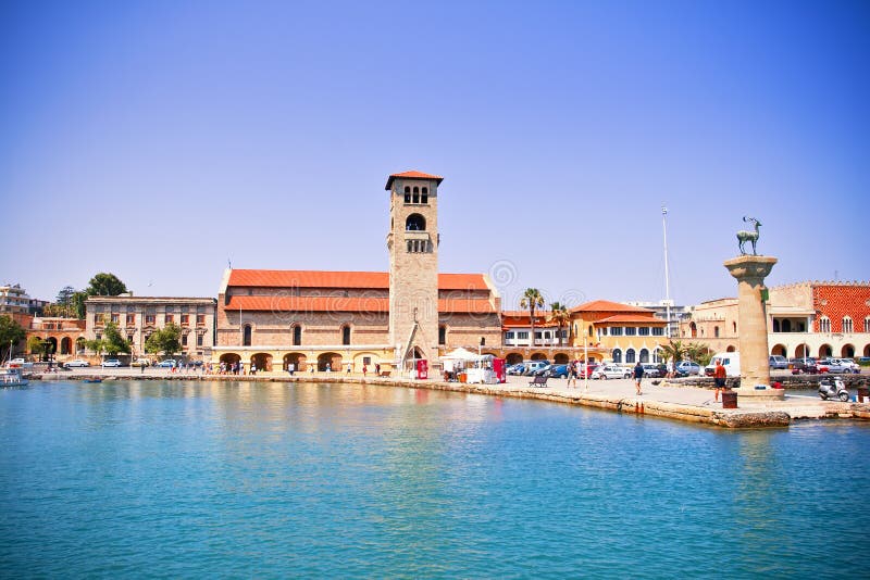 Mandraki Harbor, Rhodes, Greece Stock Photo - Image of destination ...