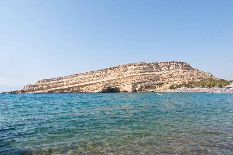 Famous Matala Hippy Beach with Caves Near Heraklion on Crete, Greece ...
