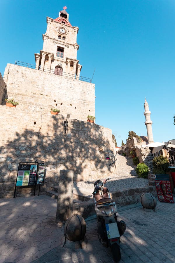 Medieval Clock Tower in Rhodes City, Greece Editorial Photography ...