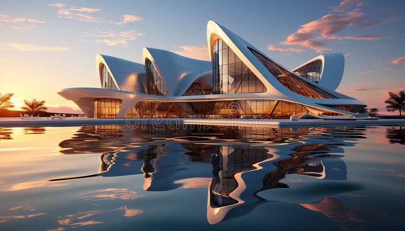 Famous Modern Architecture Reflects Vibrant City Life at Sunset ...