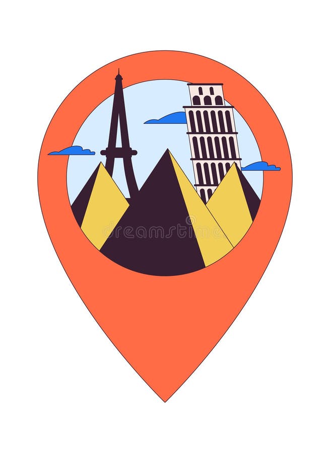 Famous Monuments Pin Location 2D Linear Cartoon Object Stock Vector ...