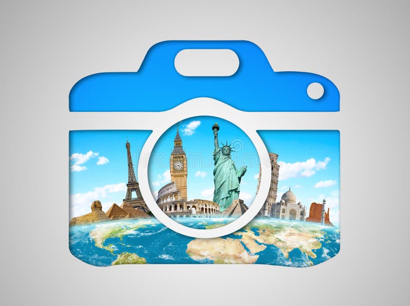 Famous Monuments of the World in a Camera Icon Stock Illustration ...