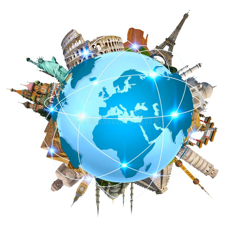 Famous Monuments of the World Surrounding Planet Earth Stock ...