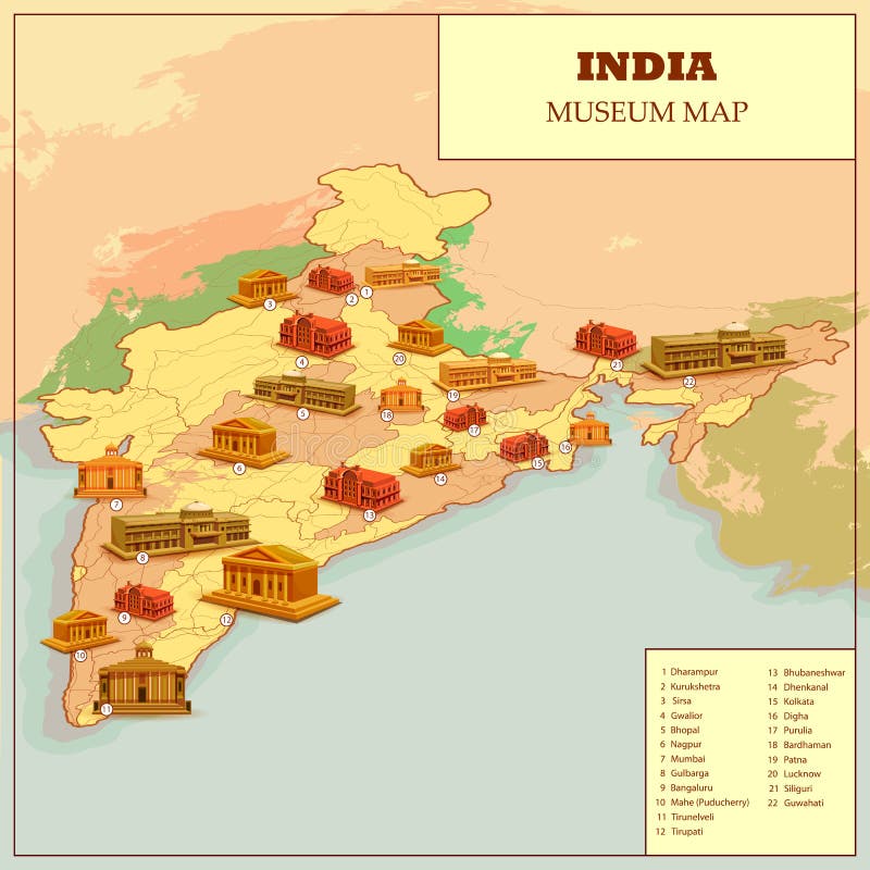 Famous museum Map of India stock vector. Illustration of culture - 91454848