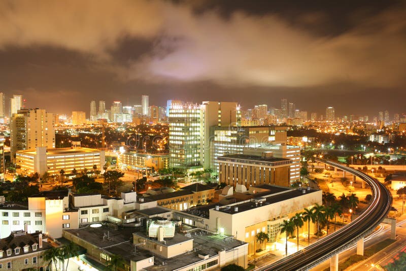 Famous Night Scene - Downtown Miami Stock Photo - Image of american ...