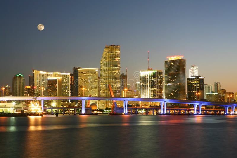 Famous Night Scene - Downtown Miami Florida Stock Image - Image of ...