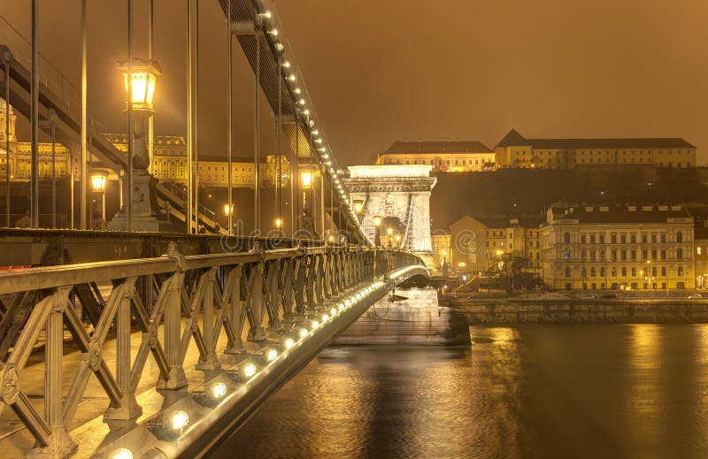 Famous Old Chain Bridge in Budapest at Night Stock Photo - Image of ...