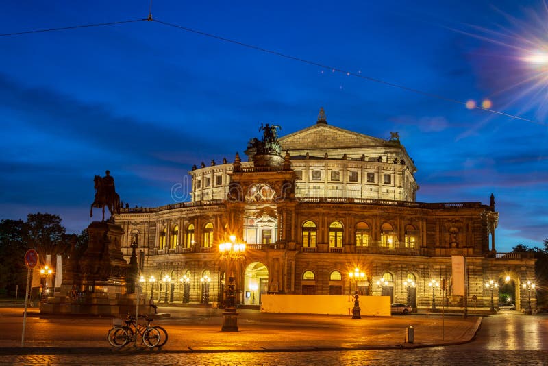 Famous Opera House Semperoper Lit in Dresden during Blue Hour Stock ...