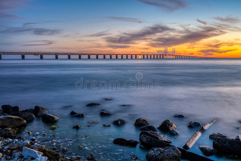 The Famous Oresund Bridge at Dusk Stock Image - Image of motorway ...