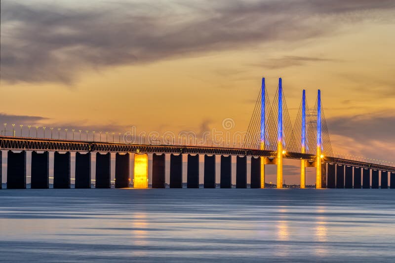 The Famous Oresund Bridge after Sunset Stock Image - Image of oresund ...