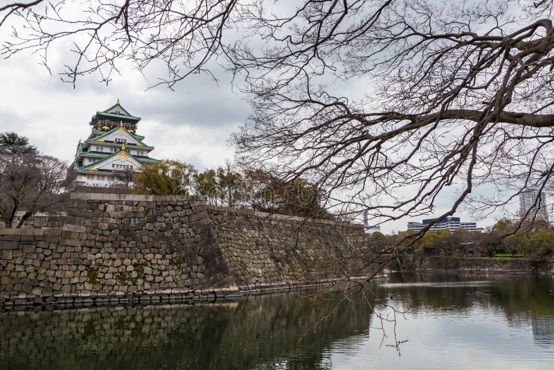 Famous Osaka Castle in Spring in Cloudy Day, Osaka, Kansai Stock Image ...