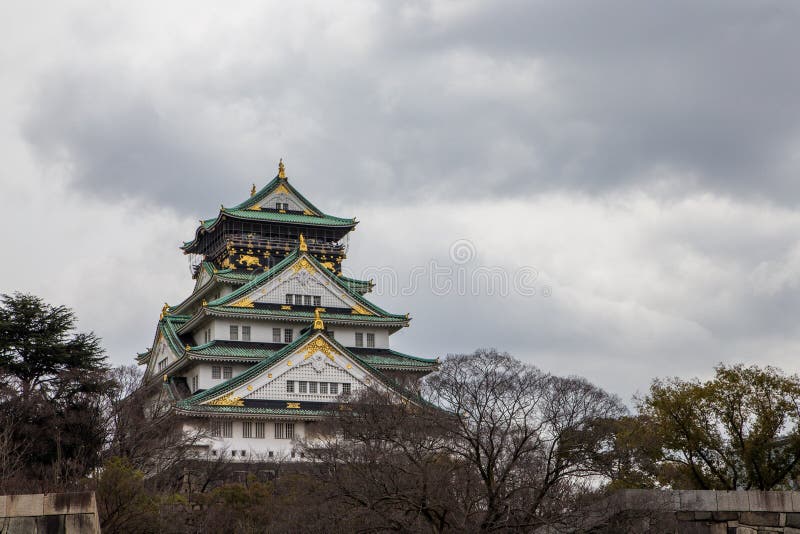 Famous Osaka Castle in Spring in Cloudy Day, Osaka, Kansai Stock Image ...