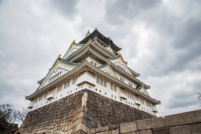 Osaka Castle in Spring in Cloudy Day, Osaka, Kansai Stock Image - Image ...