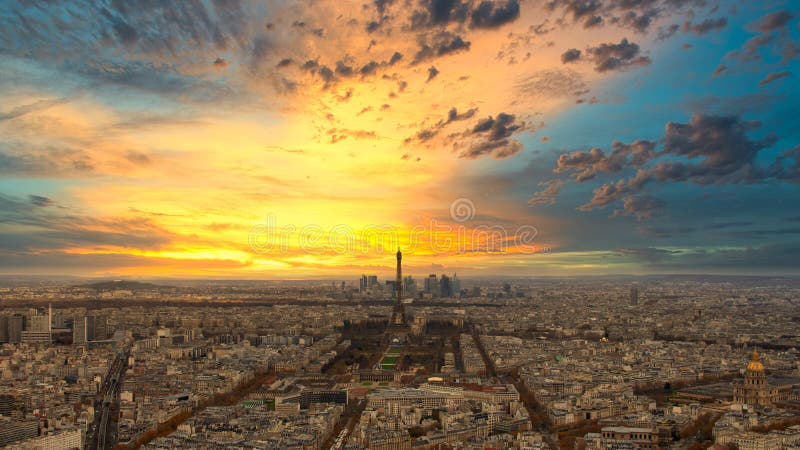 Paris Skyline with Eiffel Tower at Sunset in Paris Stock Image - Image ...