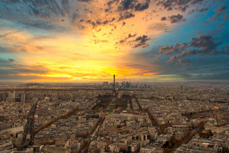 Paris Skyline with Eiffel Tower at Sunset in Paris Stock Image - Image ...