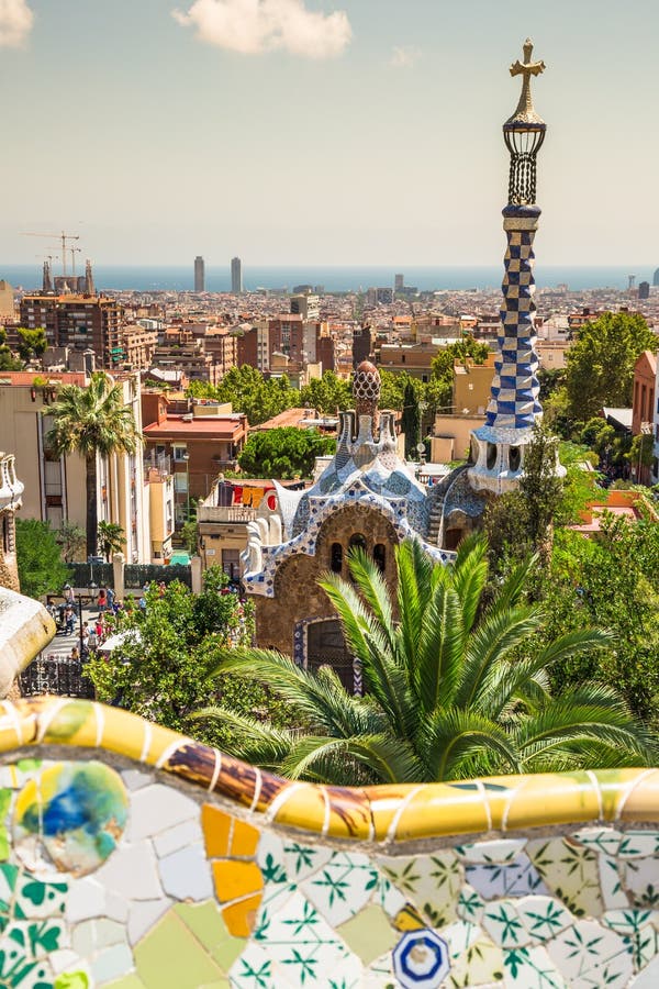 The Famous Park Guell in Barcelona, Spain Stock Photo - Image of blue ...