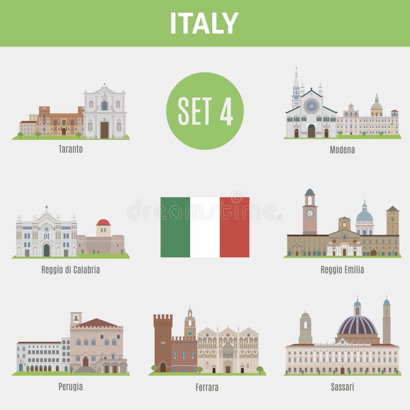 Famous Places in Italy stock vector. Illustration of residential - 83504668