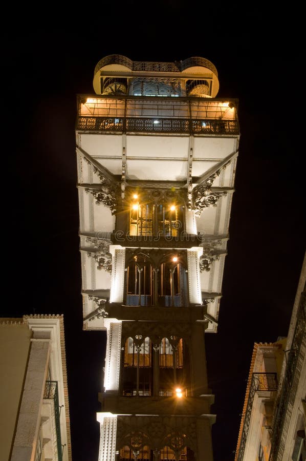 Famous Portuguese Elevator at Night Stock Image - Image of destinations ...