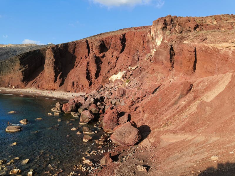 Famous Red Beach in Santorini in Greek Stock Image - Image of famous ...