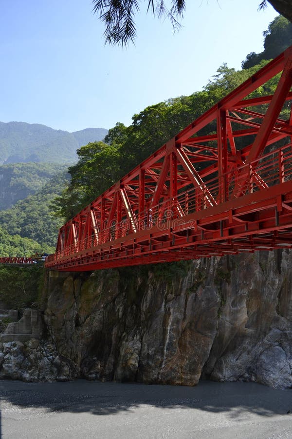 The Famous Red Bridge in Taroko National Park, Stock Image - Image of ...