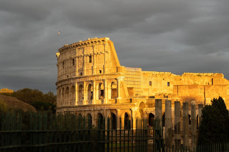 Famous Roman Coliseum Illuminated by the Sunset Sun Stock Image - Image ...