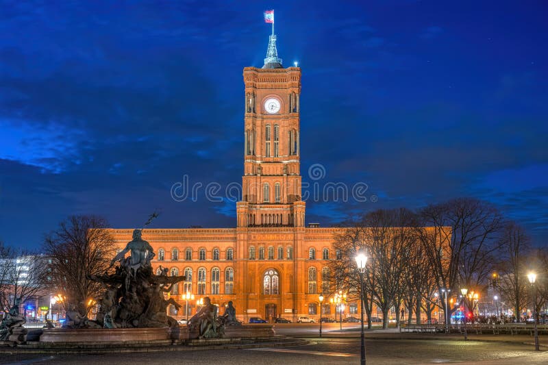 The Famous Rotes Rathaus at Night Stock Image - Image of hall ...
