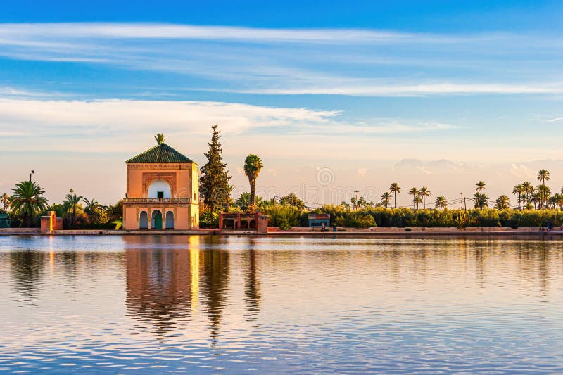 Colorful Saadian Pavillon at Menara Gardensat Sunset in Marrakech ... Colorful Saadian Pavillon at Menara Gardensat Sunset in Marrakech ...