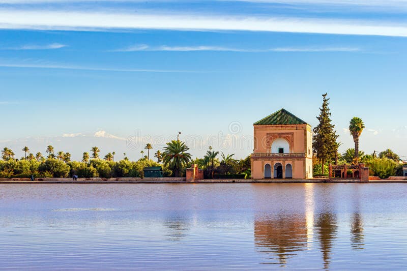 Saadian Pavillon at Menara Gardens with Atlas Mountains in Marrakech ... Saadian Pavillon at Menara Gardens with Atlas Mountains in Marrakech ...