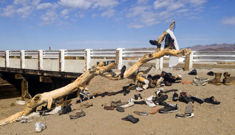 Famous Shoe Tree in Amboy, California Stock Photo - Image of road ...