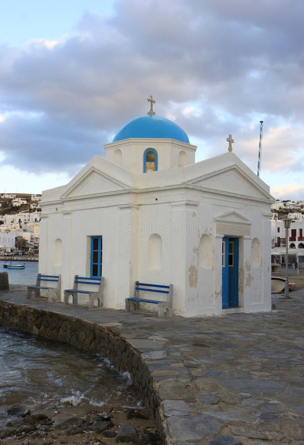 Famous Small Church with Blue Dome in Mykonos Stock Image - Image of ...