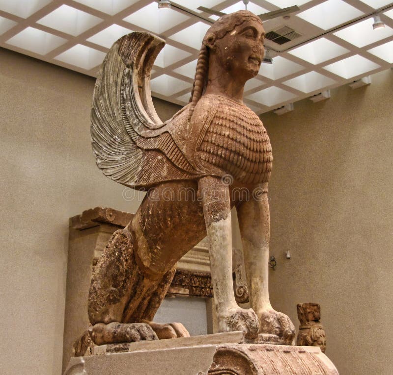 The Sphinx of Naxos, Delphi Archaeological Museum, Greece Editorial ...