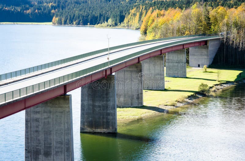 Famous Sylvenstein Bridge Over the Dam Lake, Panorama Spring Landscape ...