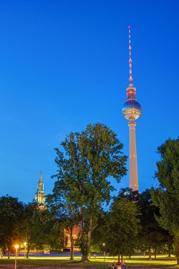 The Famous Television Tower in Berlin at Night Stock Photo - Image of ...