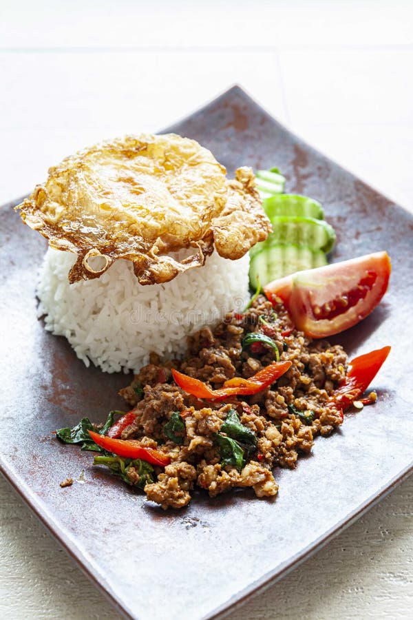 Thai Food Holy Basil with Minced Pork and Fried Egg Stock Image - Image ...