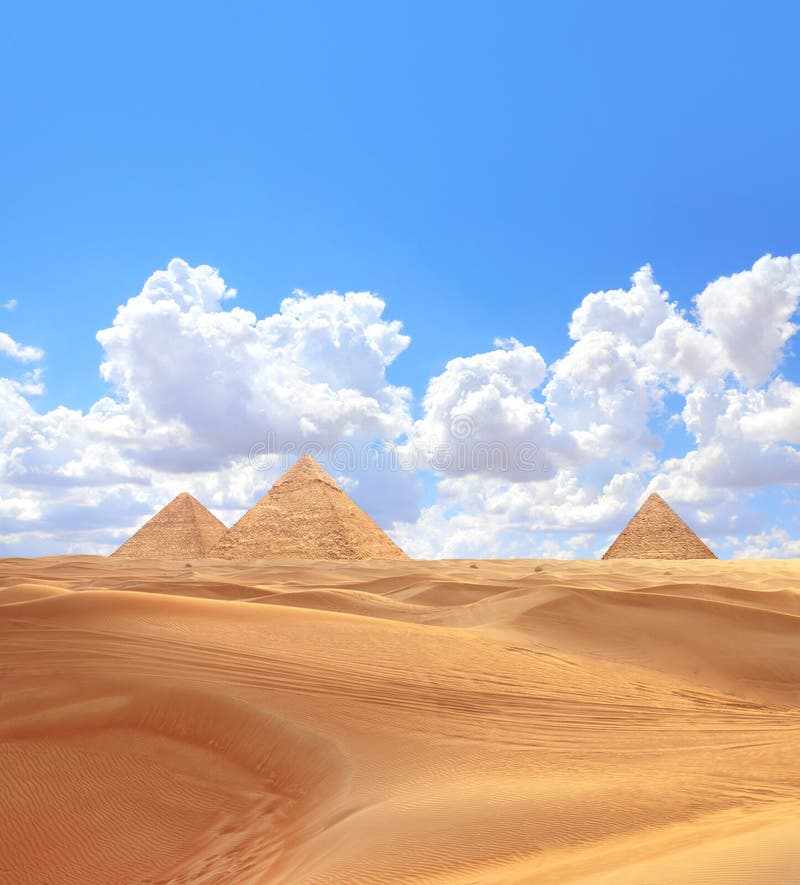 Famous Three Great Pyramids of Chephren and Cheops, Cairo, Egypt. Three ...