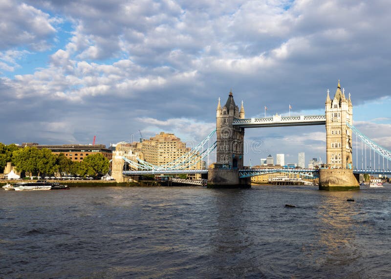 Famous Tower Bridge Over the River Thames in Broad Daylight, Side View ...