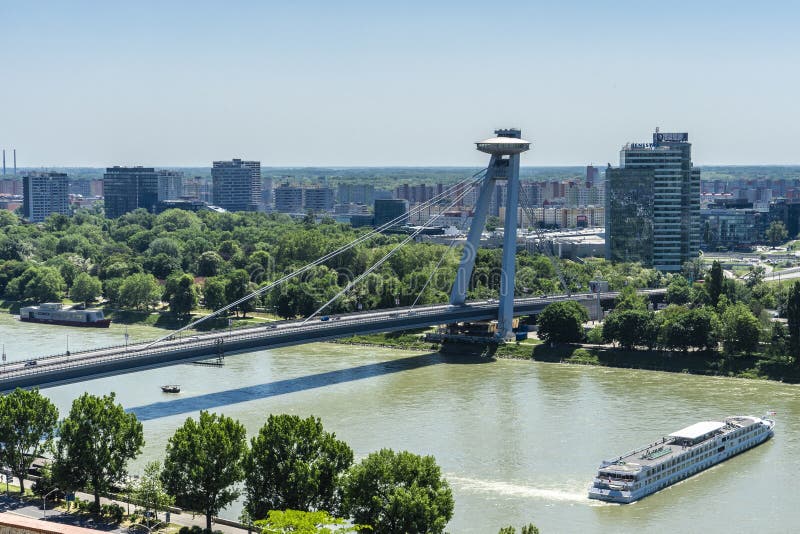 The Famous UFO Bridge in Bratislava Editorial Stock Photo - Image of ...