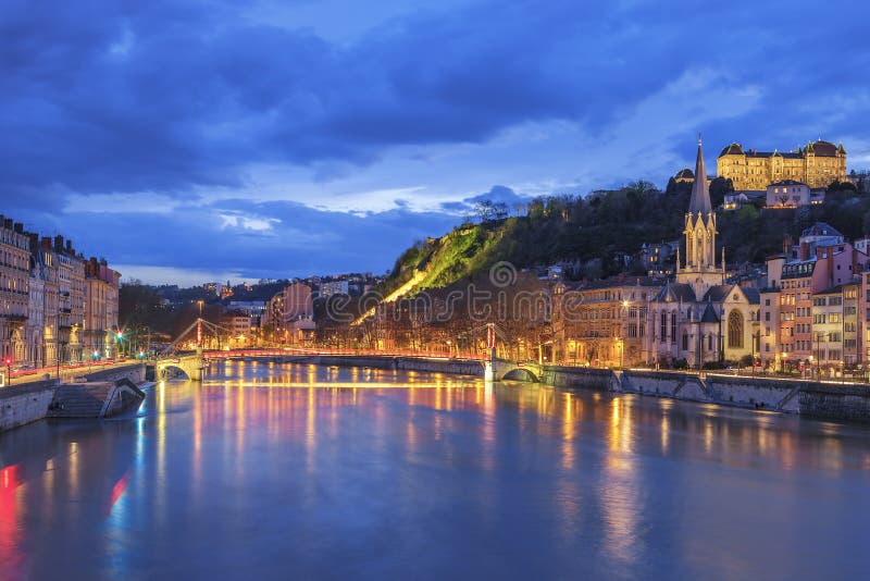 Famous View of Lyon with Saone River Stock Photo - Image of cityscape ...