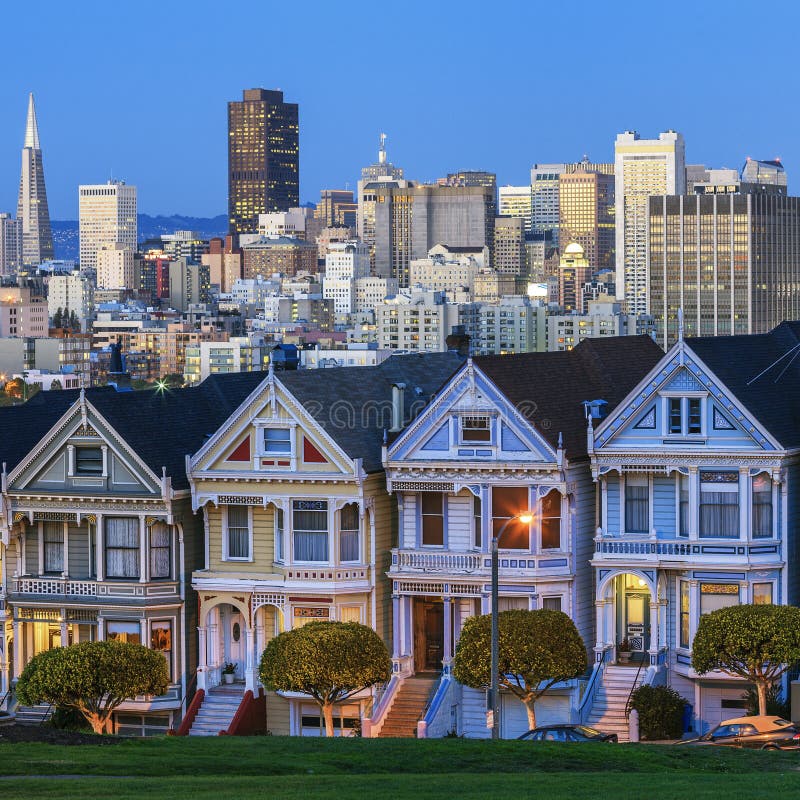 Famous View of San Francisco at Alamo Square Stock Photo - Image of ...