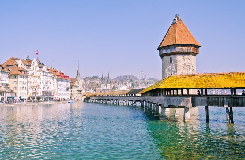 Famous Wooden Bridge in Lucerne Stock Image - Image of swiss, mountain ...