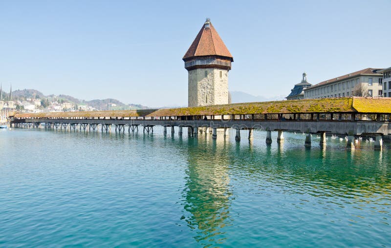 Famous Wooden Bridge in Lucerne Stock Image - Image of summer ...