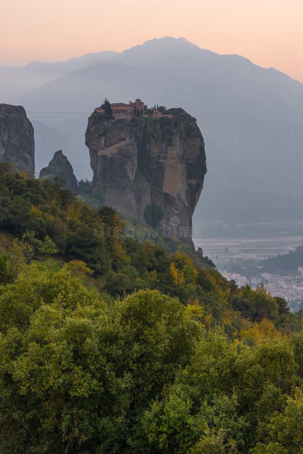 Famouse Monastery of Meteora in Sunset Light Stock Photo - Image of ...